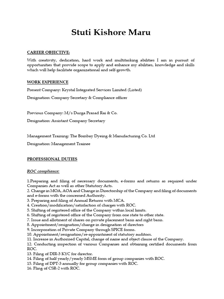 Stuti Kishore Maru- CV-1 | PDF | Regulatory Compliance | Corporations