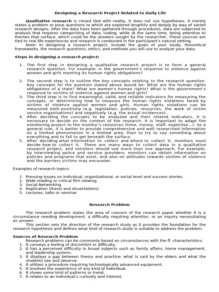 Designing A Research Project Related To Daily Life | PDF | Science | Data