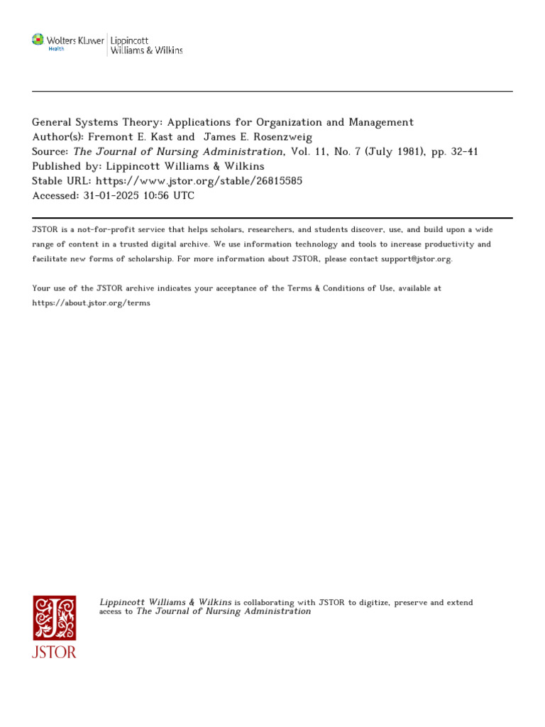 Kast GeneralSystemsTheory 1981 | PDF | System | Systems Theory