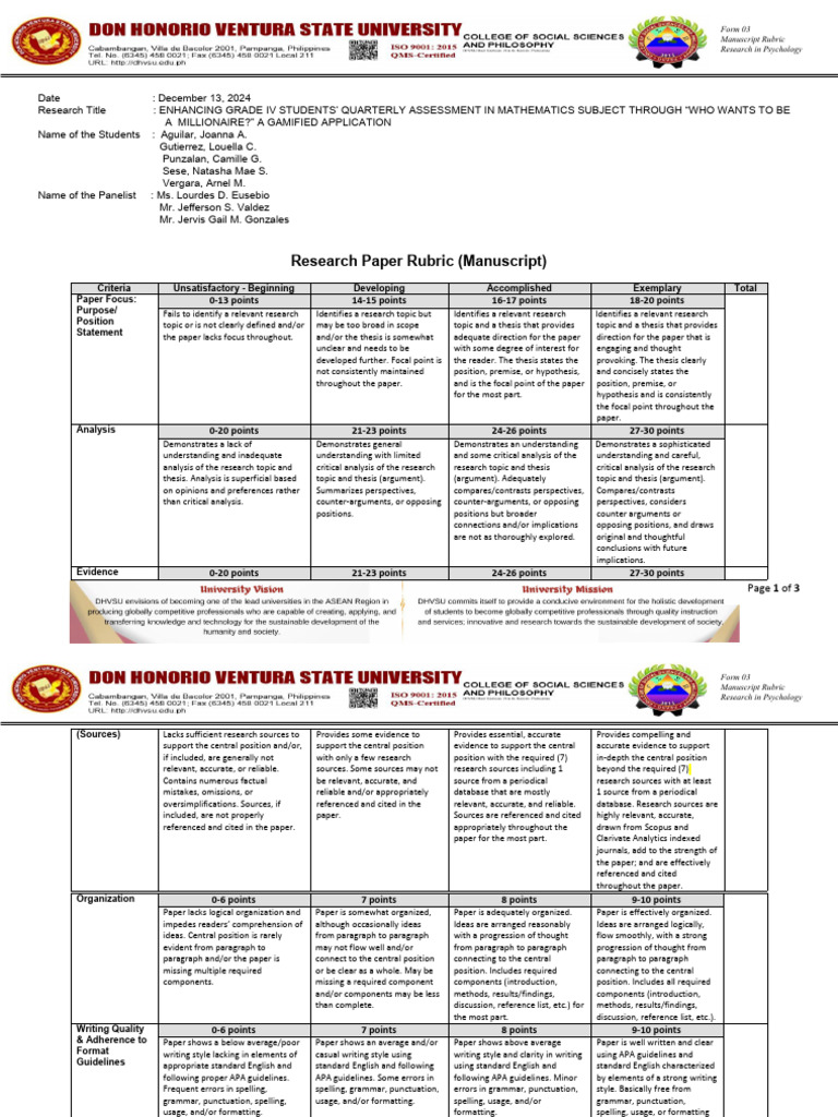 Form 03 Manuscript Rubric | PDF | Apa Style | Critical Thinking