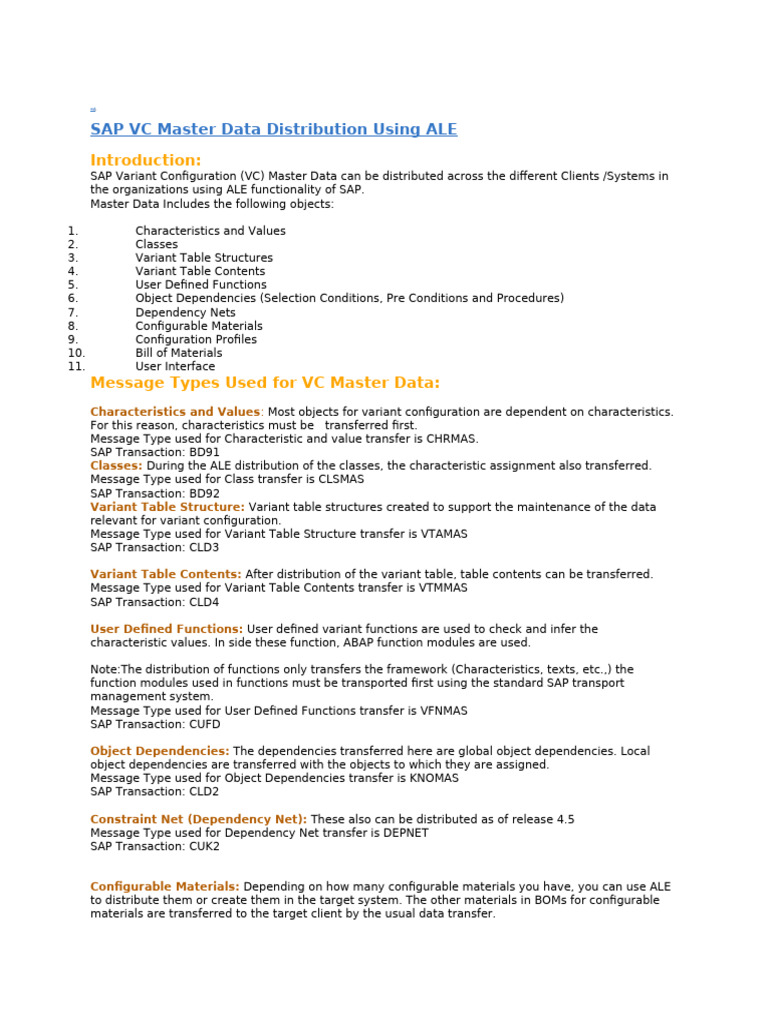 Sap Vc Master Data Distribution Using Ale Pdf Computer Programming Computing