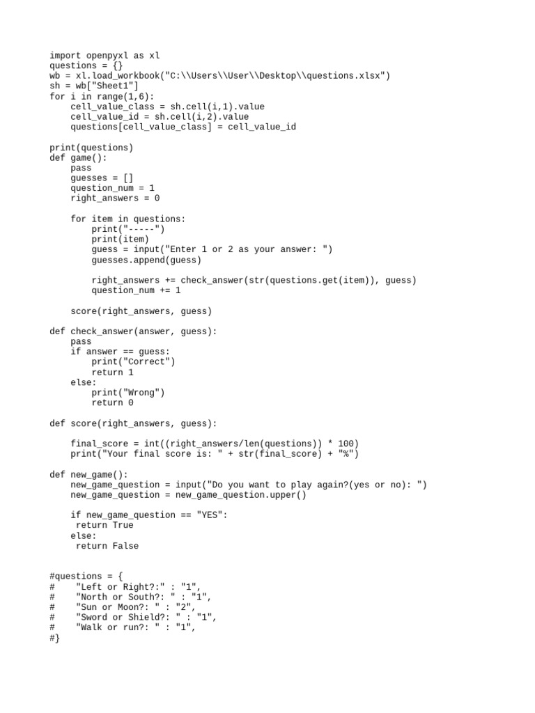 Basic Quiz Game 1 - 2 | PDF