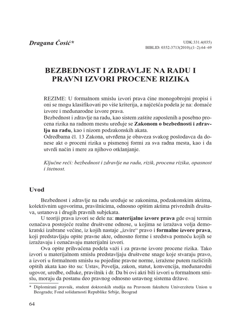 BEZBEDNOST I ZDRAVLJE NA RADU I | PDF