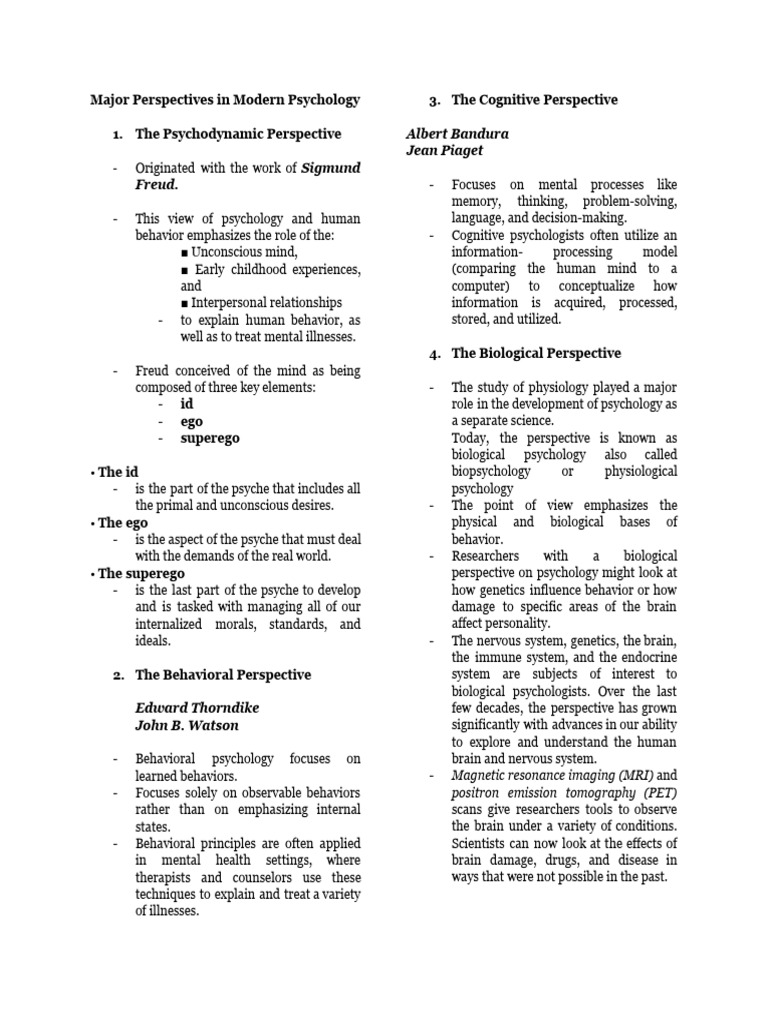 Key Perspectives in Modern Psychology | PDF | Psychology | Humanistic ...