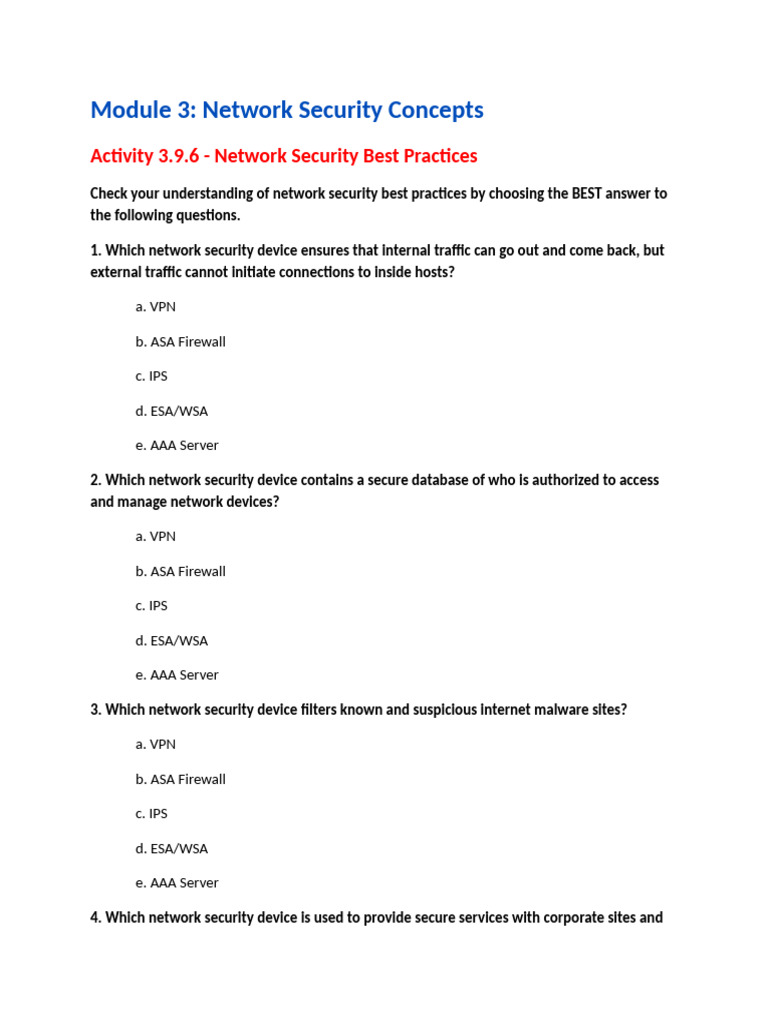 Network Security Best Practices Quiz | PDF