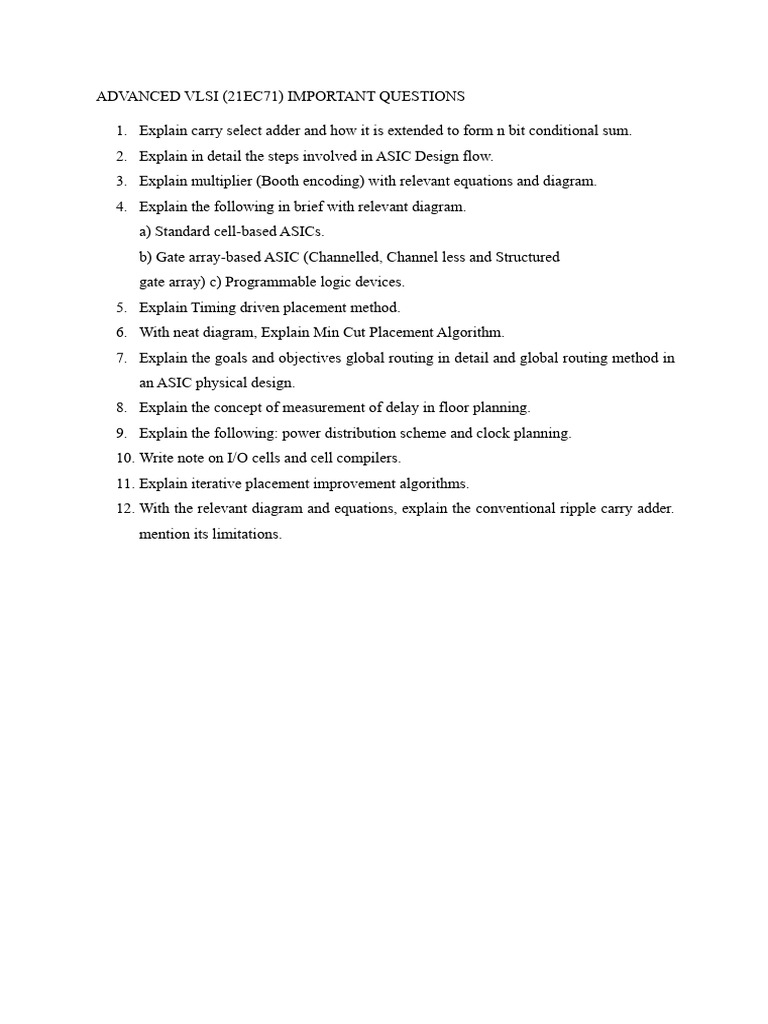 Key Questions on Advanced VLSI Design | PDF