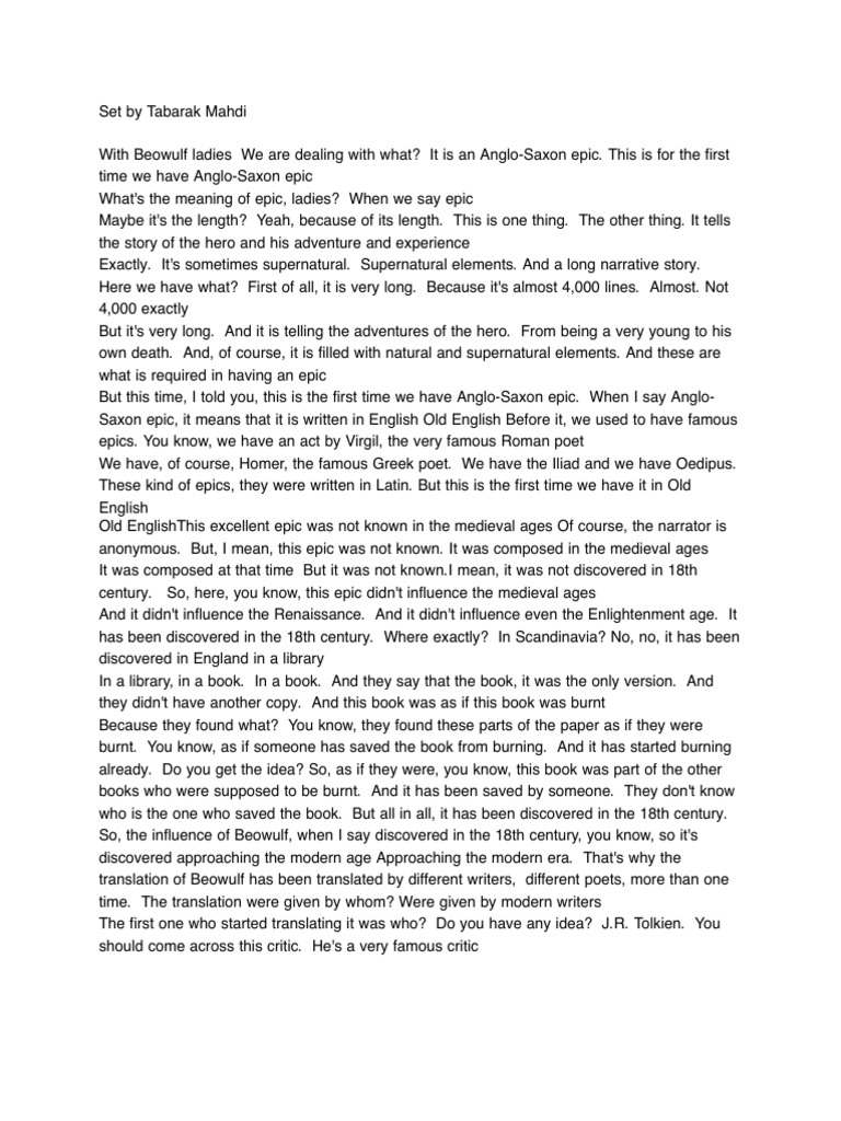 Beowulf Introduction and Plot | PDF | Iago | Epic Poetry