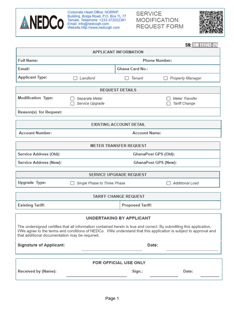 NEDCo Service Modification Request Form | PDF | Telecommunications