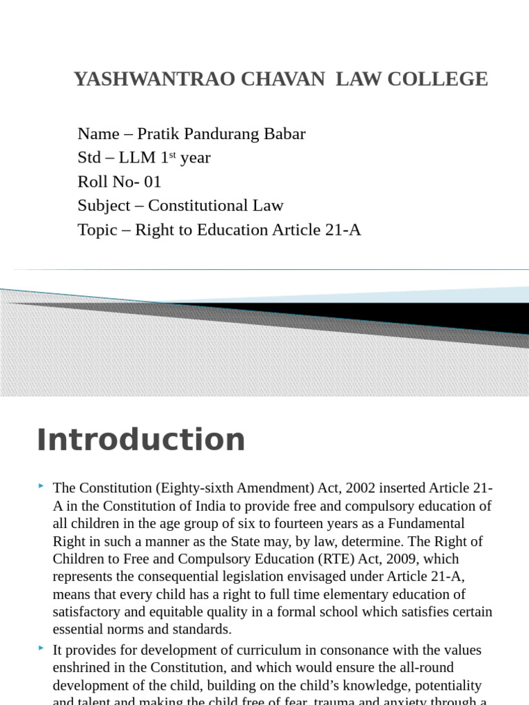 Article 21-A Right To Education | PDF | Legal Documents | Justice