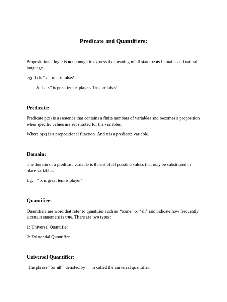 Predicate and Quantifiers | PDF | Logic | Mathematical Logic