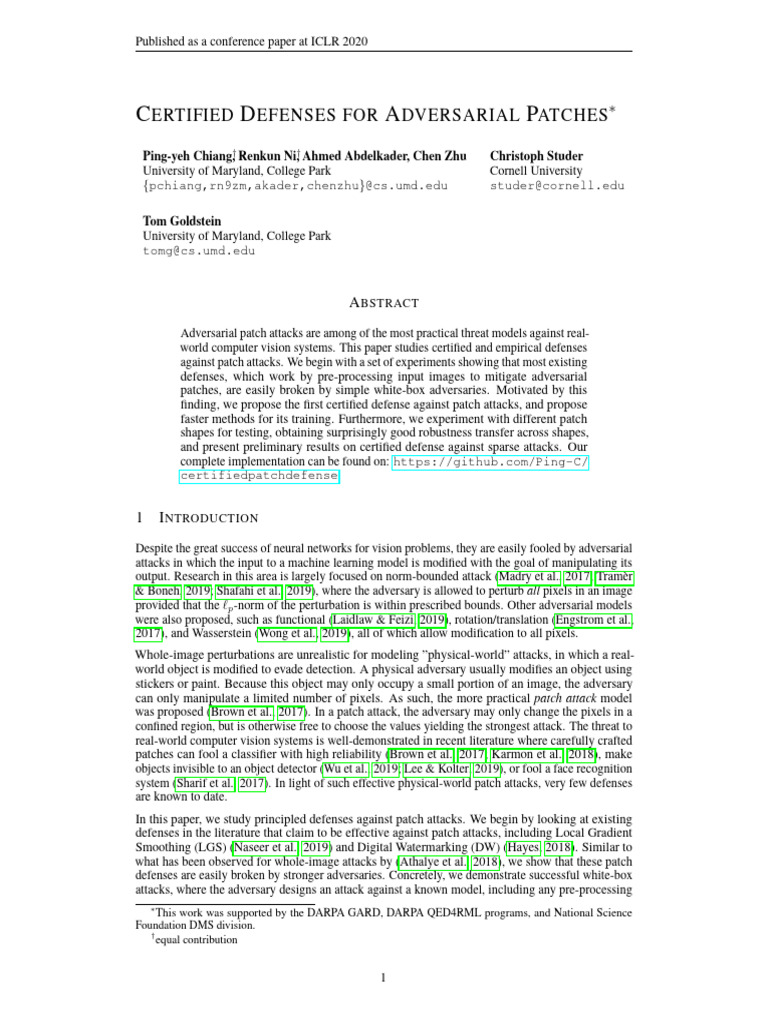 Certified defenses for Adversarial patches | PDF | Artificial Intelligence | Intelligence (AI ...