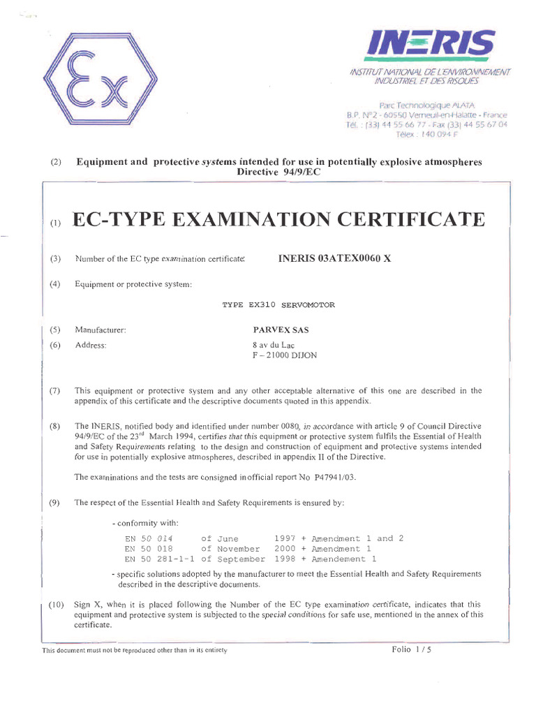 EC-Type Examination Certificate Ex3 | PDF