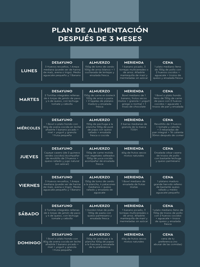 PLAN ALIMENTACION DESPUES DE 3 MESES | PDF | Alimentos | Cocina
