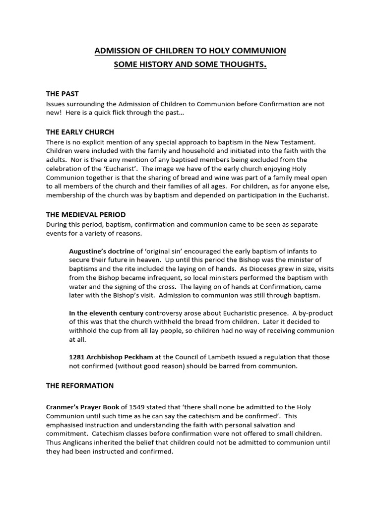 Admission of Children To Holy Communion | PDF | Eucharist | Confirmation