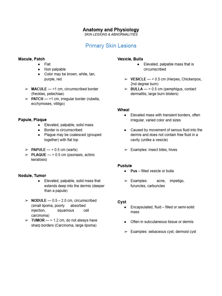 Skin Lesions & Abnormalities | PDF | Scar | Skin