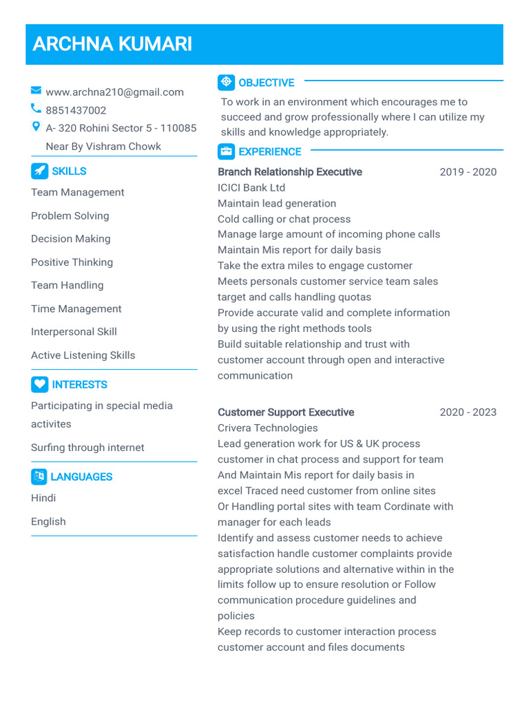 Archna Kumari CV | PDF | Communication