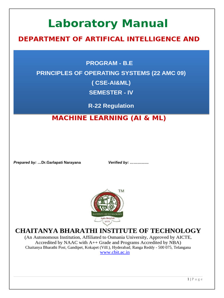IV Sem - Aiml - Os Lab Manual-2024-25 | PDF | Engineering | Artificial Intelligence