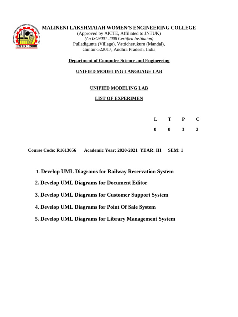 UML Lab Experiments for CSE Students | PDF