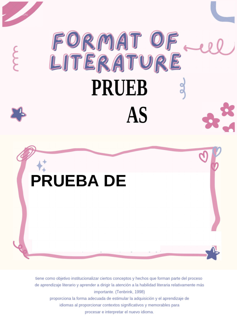 Formatos de Pruebas de Literatura | PDF | Aprendizaje | Comprensión lectora