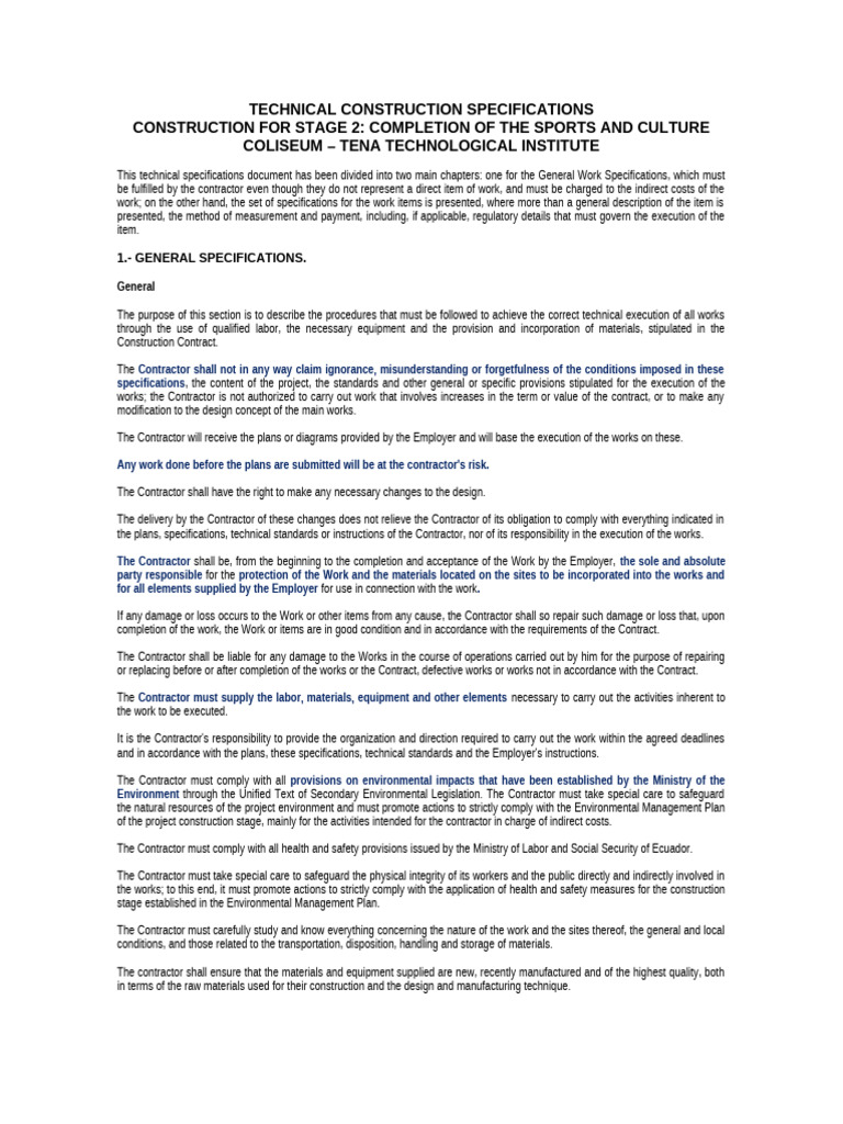 Technical Construction Specifications Coliseum | PDF | Specification ...