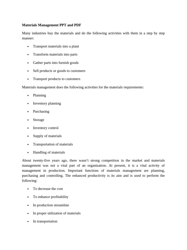 Materials Management PPT and PDF | PDF | Business Process | Supply Chain Management