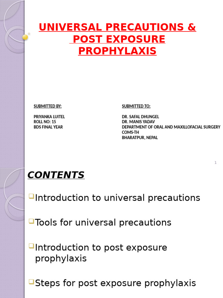Universal Precautions & PEP in Dentistry | PDF | Personal Protective ...