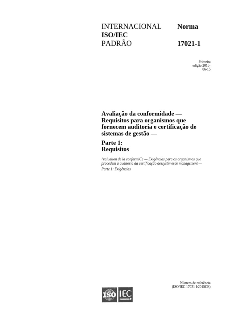Iso 17021-2015 - Requisitos de Auditoria e Certificação para Organismos ...
