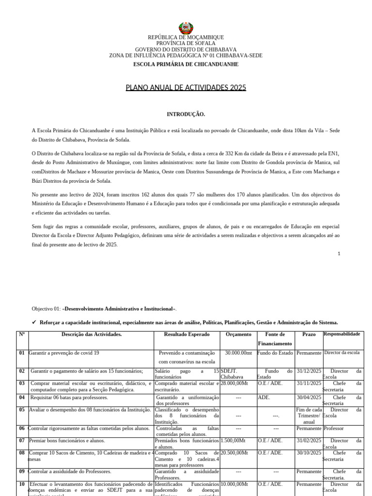 Plano Anual de Actividade 2025 | PDF