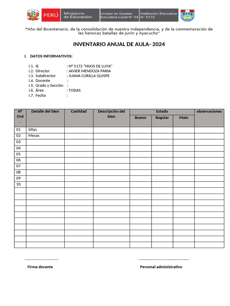 Inventario Anual de Aula 2024 | PDF