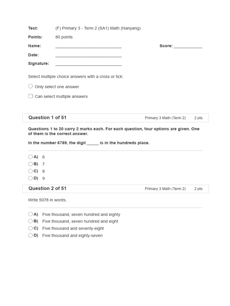 Primary 3 Math Term 2 - Nanyang - 1626326823 | PDF