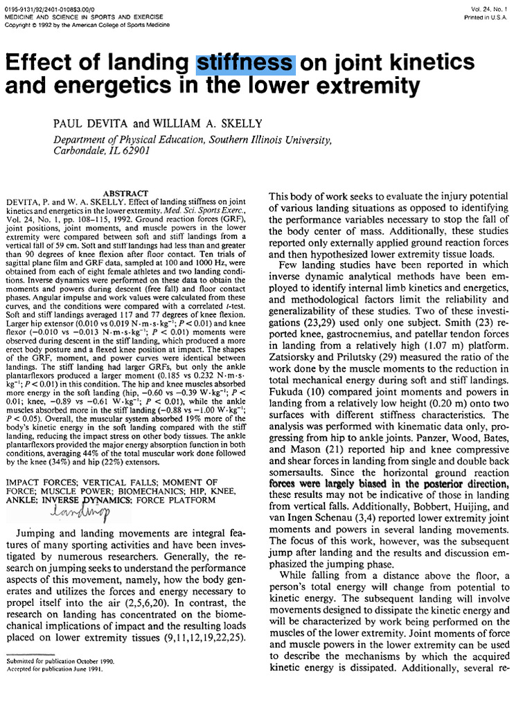 Devita. Effect of Landing Stiffness On Joint Kinetics and Energetics in The Lower Extremity ...