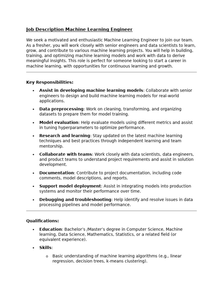 Entry-Level Machine Learning Engineer Role | PDF | Machine Learning ...