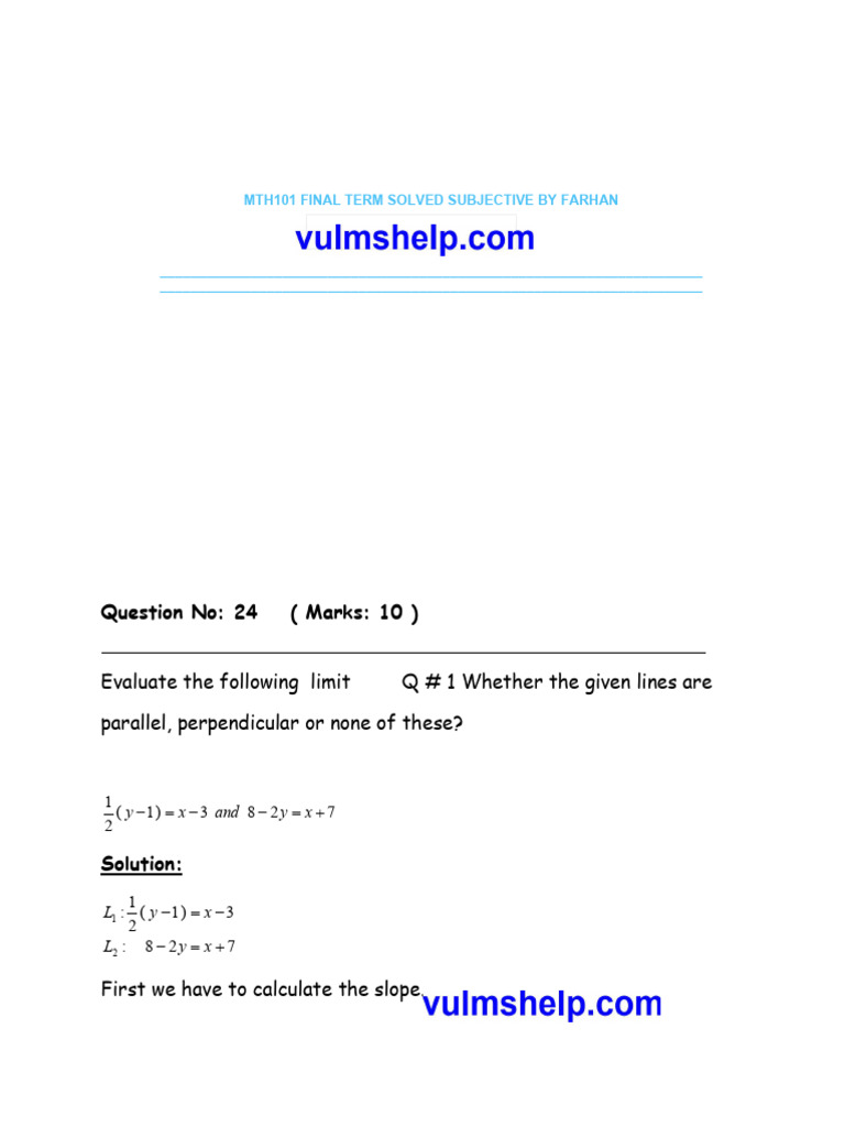 Mth101 Final Term Solved Subjective by Farhan | PDF | Circle | Equations