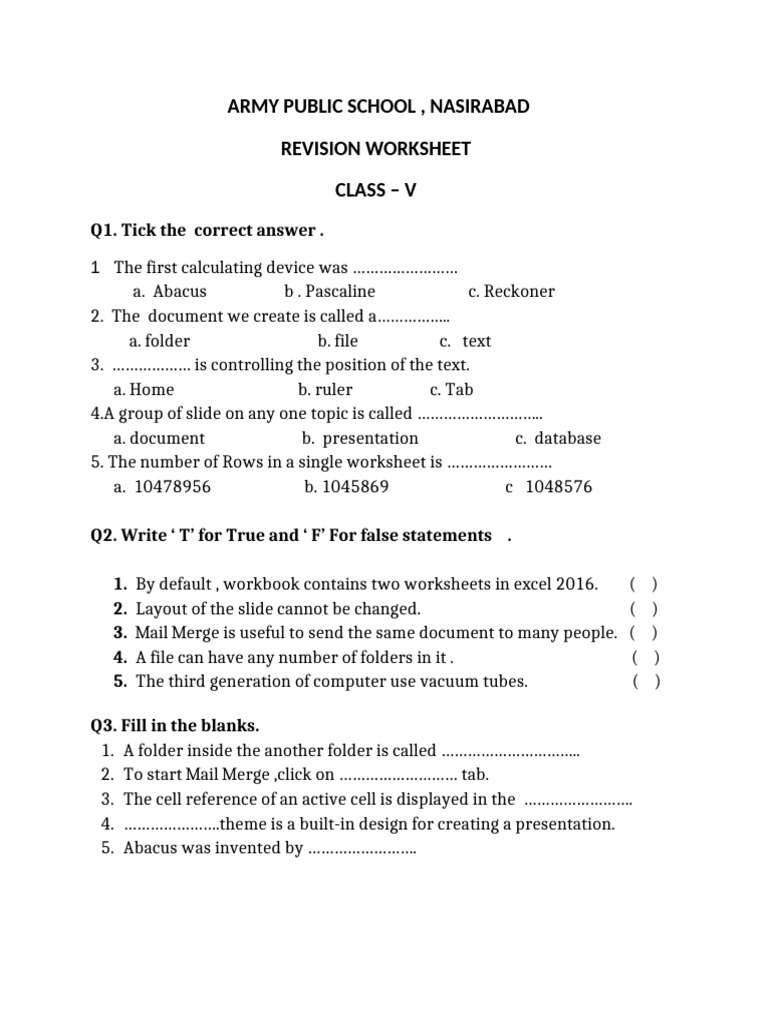 Revision Class 5 | PDF