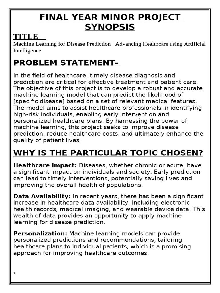 Final Year Minor Project | PDF | Machine Learning | Preventive Healthcare