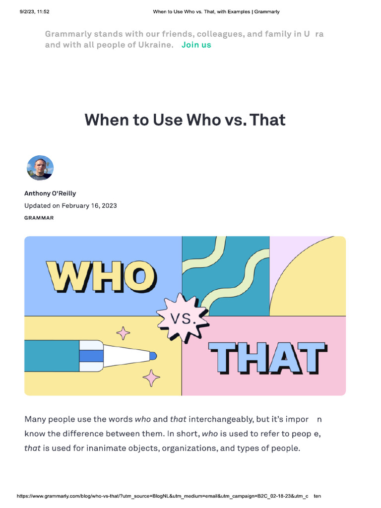 When To Use Who vs. That, With Examples - Grammarly 01 | PDF