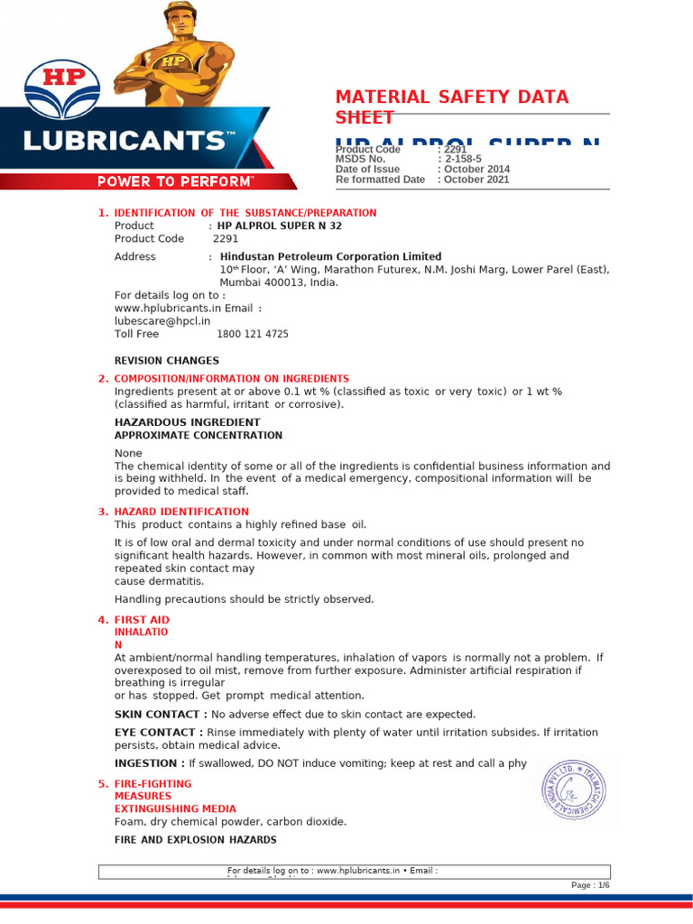 Alprol Super N32 MSDS - Updated | PDF | Toxicity | Combustion
