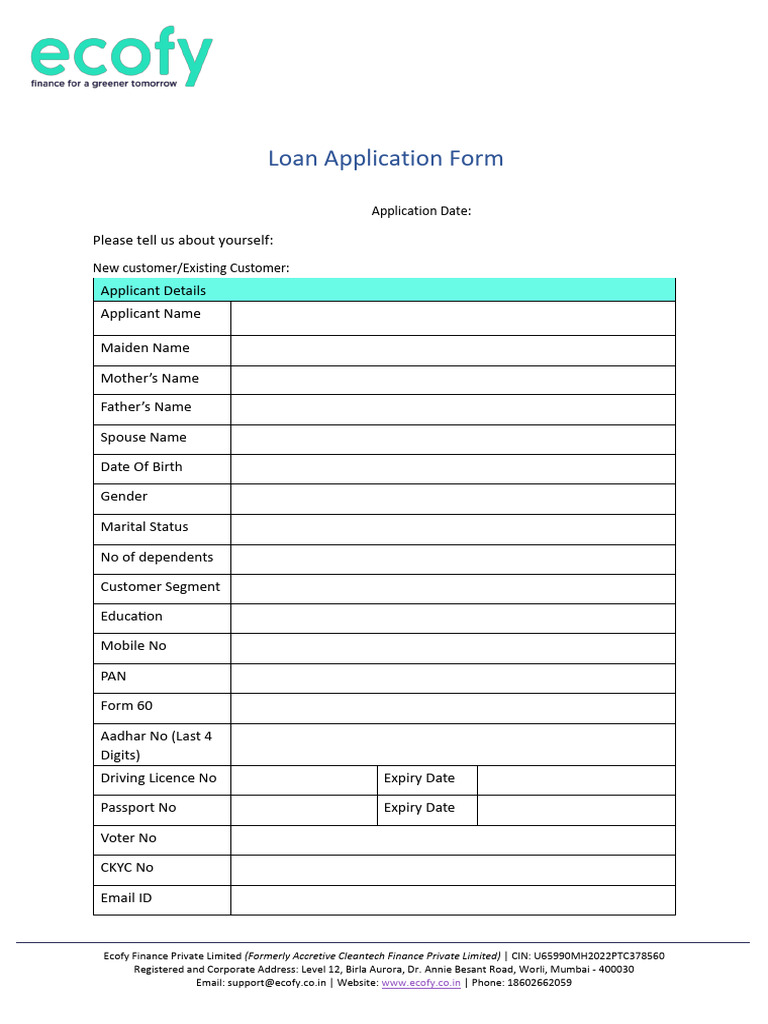 Ecofy Car Loan Application Form | PDF | Loans | Identity Document