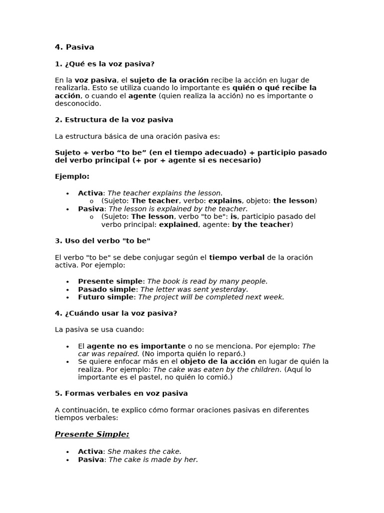 Guía Completa sobre Voz Pasiva | PDF | Verbo | Objeto (gramática)