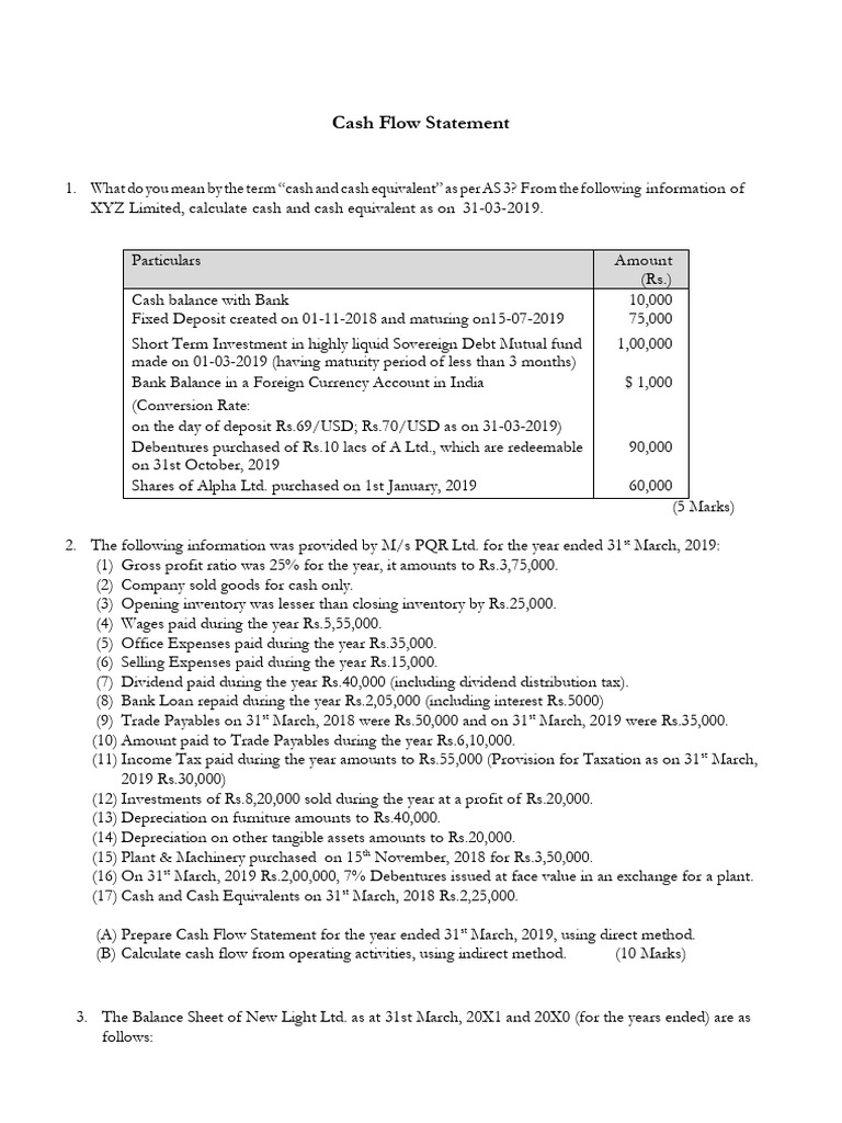 AS 3 Cash Flow Statement - Final QP | PDF | Equity (Finance) | Balance Sheet