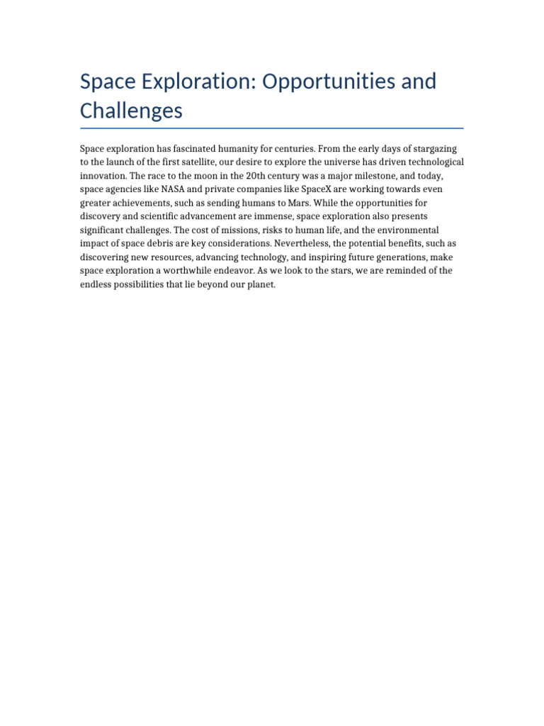 Paragraph 4 Space Exploration Opportunities and Challenges | PDF