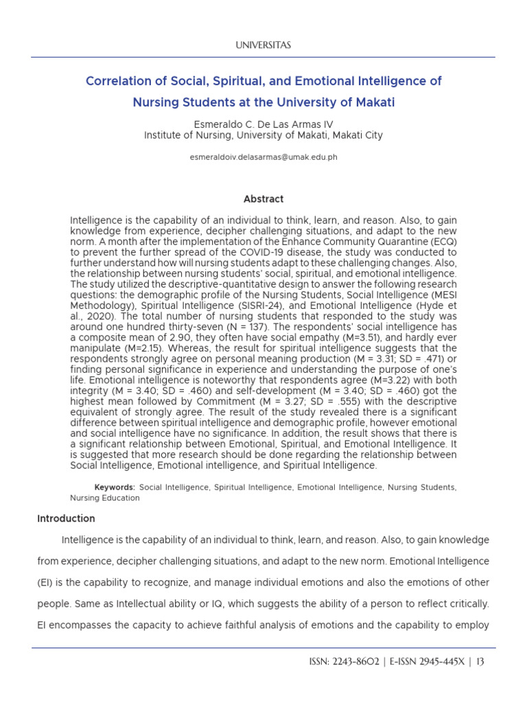 Nursing Students' Intelligence Correlation | PDF | Emotional ...