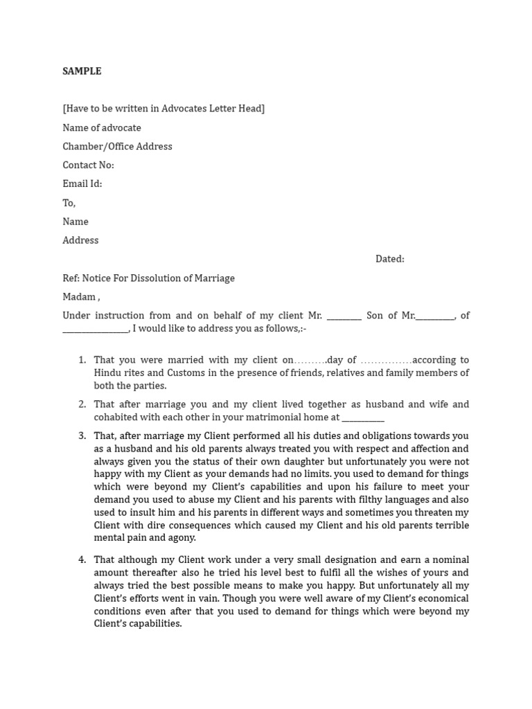 Sample Format Legal Notice | PDF | Marriage | Divorce