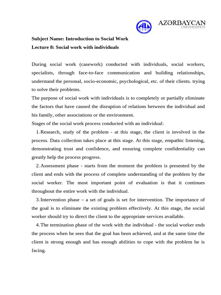 8. Social Work With Individuals | PDF