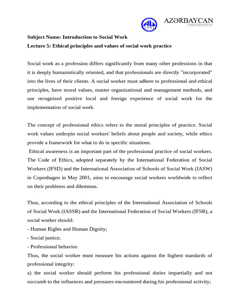 Ethical Principles and Values of Social Work Practice | PDF | Social ...