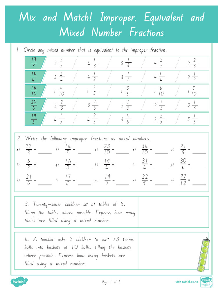 NZ M 1632274605 Mix and Match Equivalent Improper and Mixed Number ...