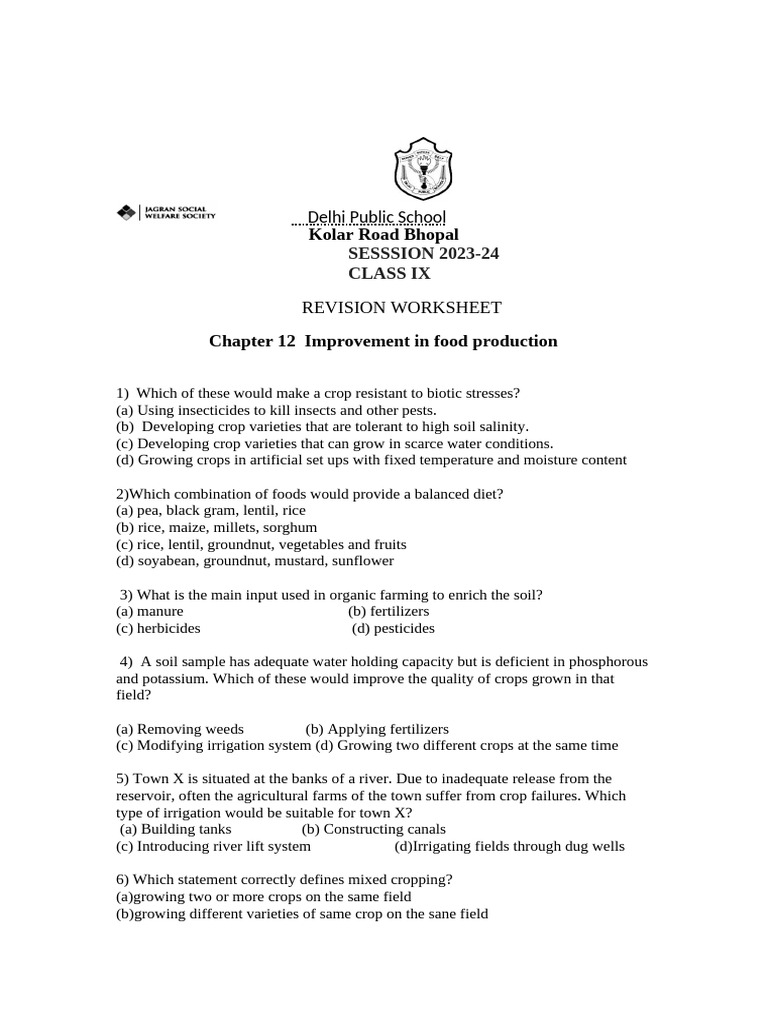 Resource 20231025125531 CH 12 Revision Worksheet | PDF | Agriculture | Rice