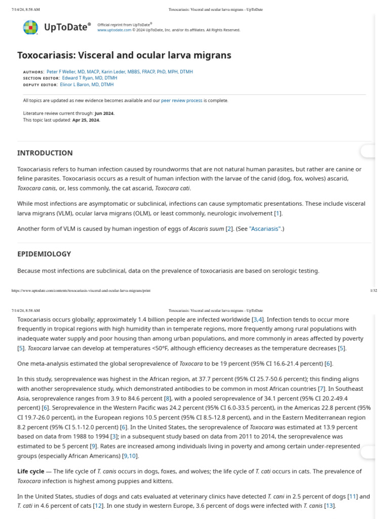 Toxocariasis - Visceral and Ocular Larva Migrans - UpToDate | PDF ...