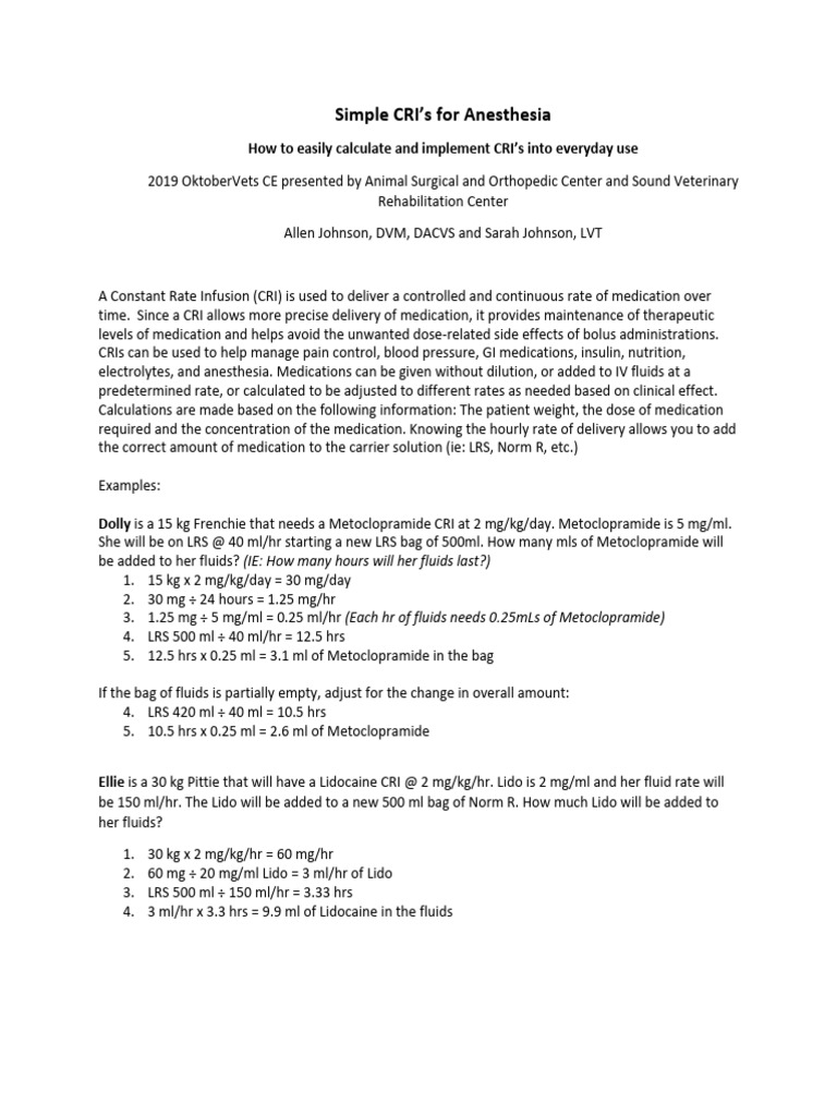 CRI Lecture Handout Allen Johnson DVM DACVS and Sarah Johnson LVT FINAL ...