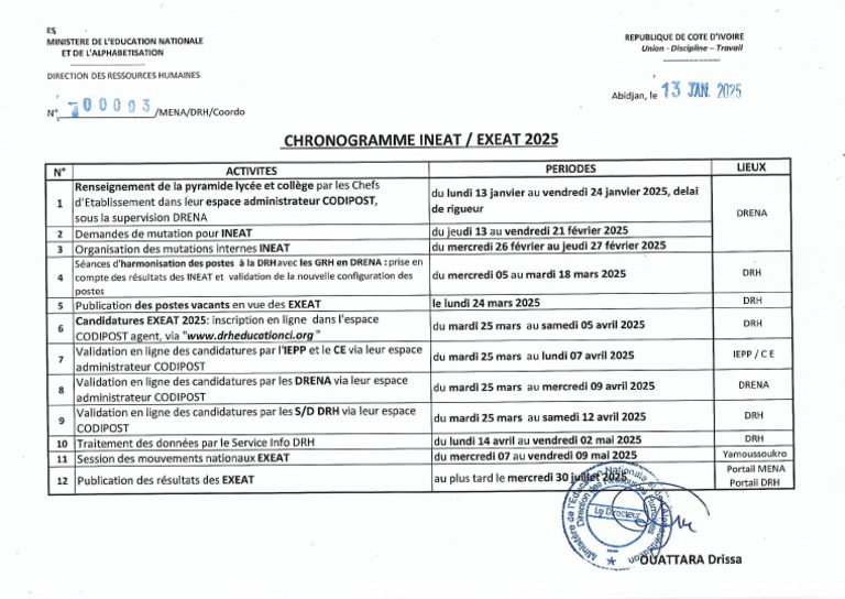 Chronogramme Ineat - Exeat 2025 | PDF